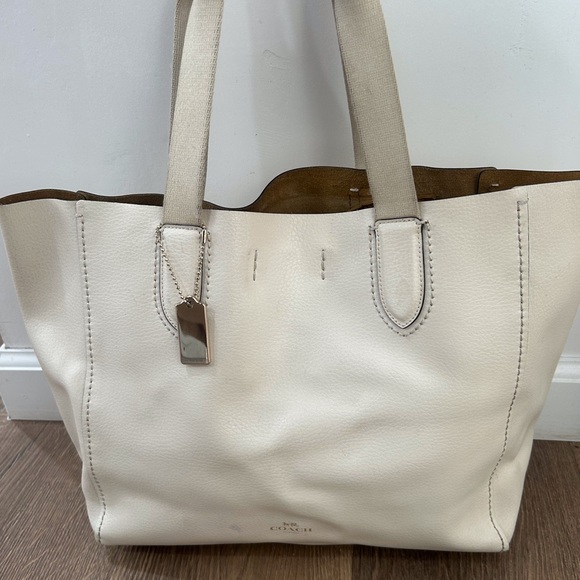 Coach | Bags | Coach Cream Leather Tote Bag | Poshmark